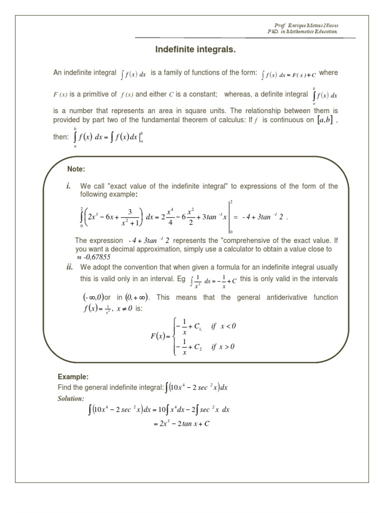 Indefinite Integrals | PDF | Integral | Teaching Mathematics