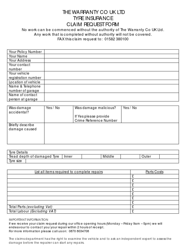 Tyre Claim Request Form | PDF