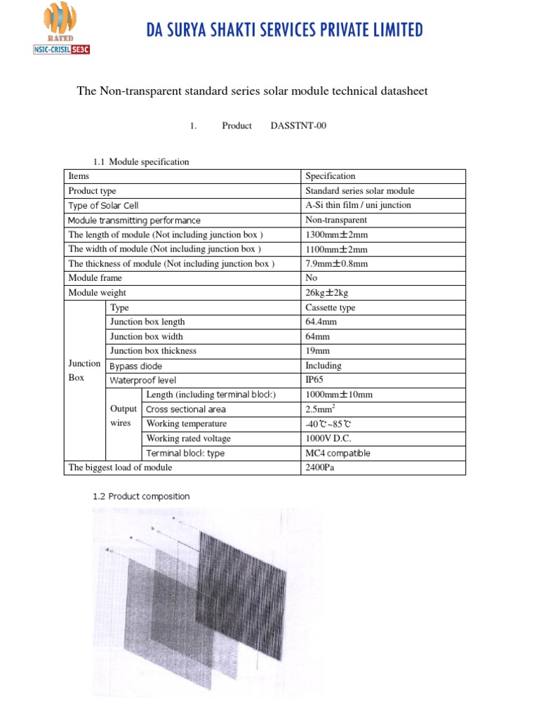 1-The Solar Module Technical Datasheet (DASSSPL) | PDF | Solar Panel ...