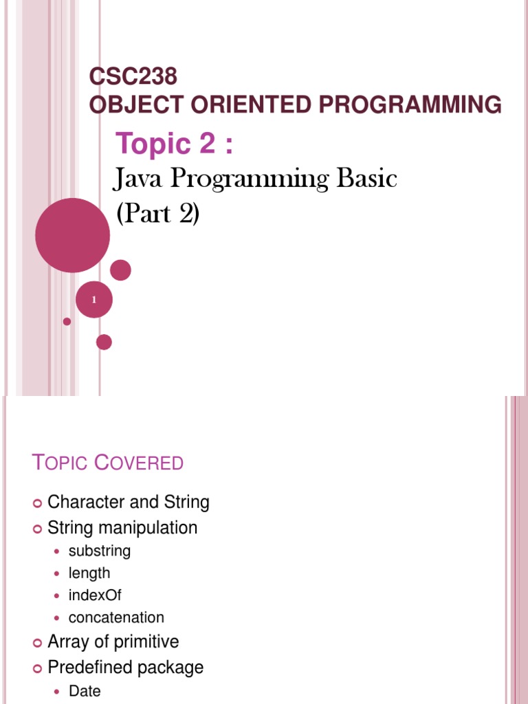 CSC238 - 2) Java Programming Basics (Part 2) | PDF | String (Computer ...