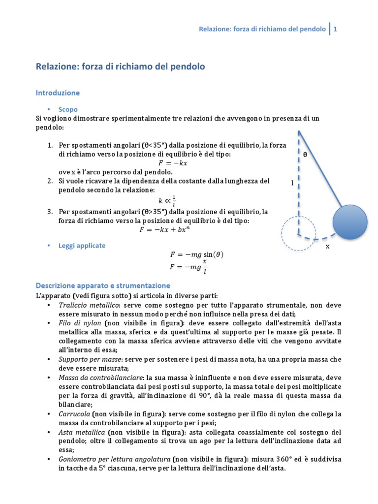 Relazione: Forza Di Richiamo Del Pendolo | PDF
