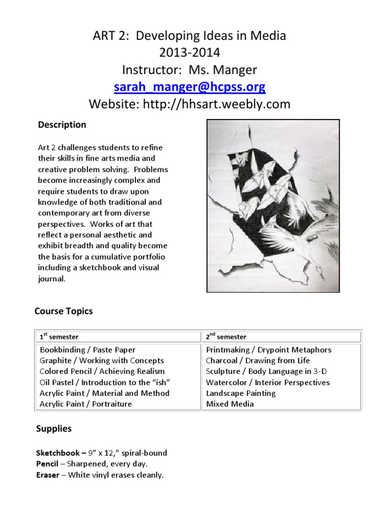 Art 2 Syllabus 2013 | PDF | Homework | Drawing