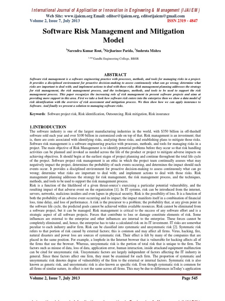 Software Risk Management and Mitigation Model | PDF | Risk Management ...