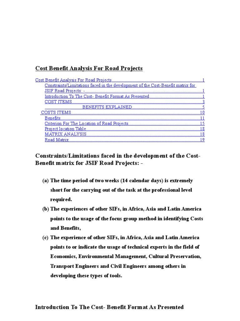 Cost Benefit Analysis For Road Projects | Cost–Benefit Analysis | Life ...
