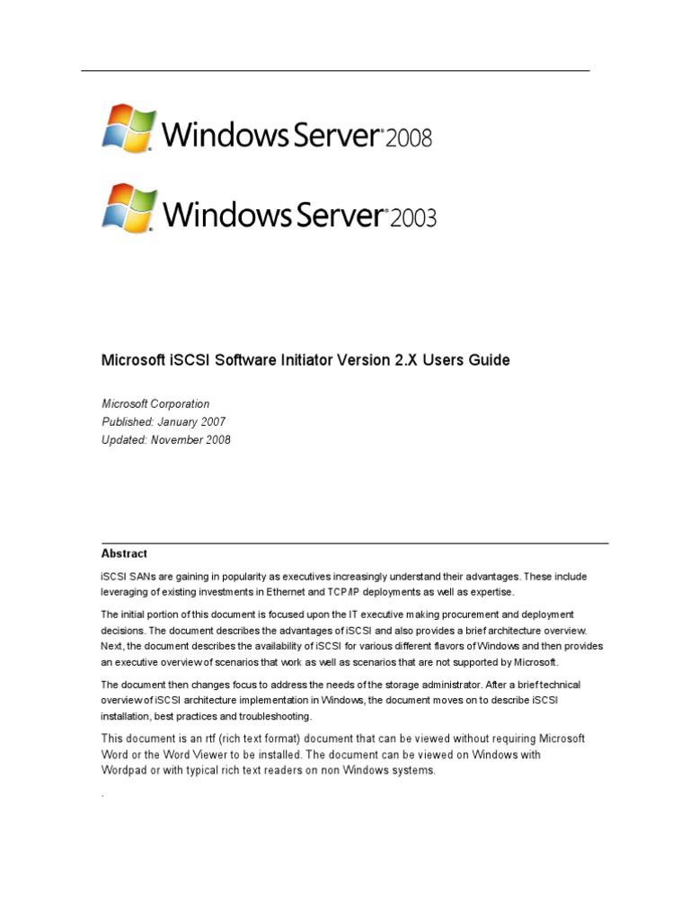 Iscsi 2.08 User Guide | PDF | Windows Server 2003 | Microsoft Windows