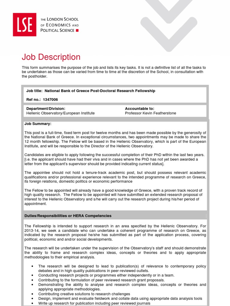 Job Description | PDF | Fellow | Doctor Of Philosophy