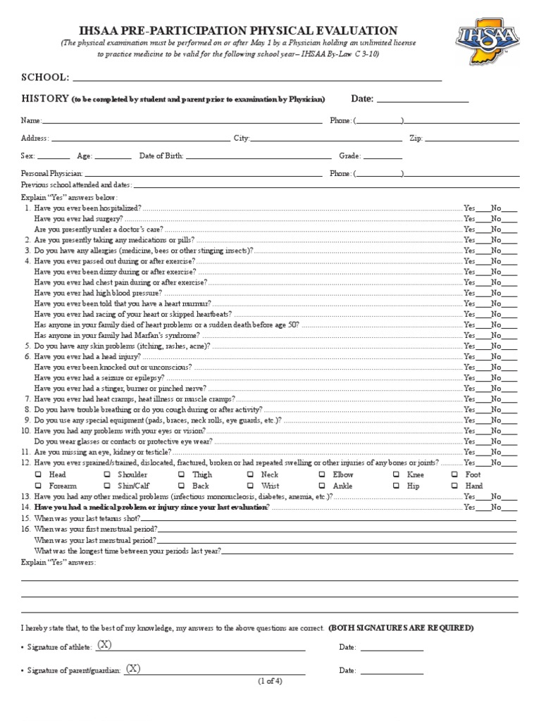 School Sports Pre Participation Examination – BPJN