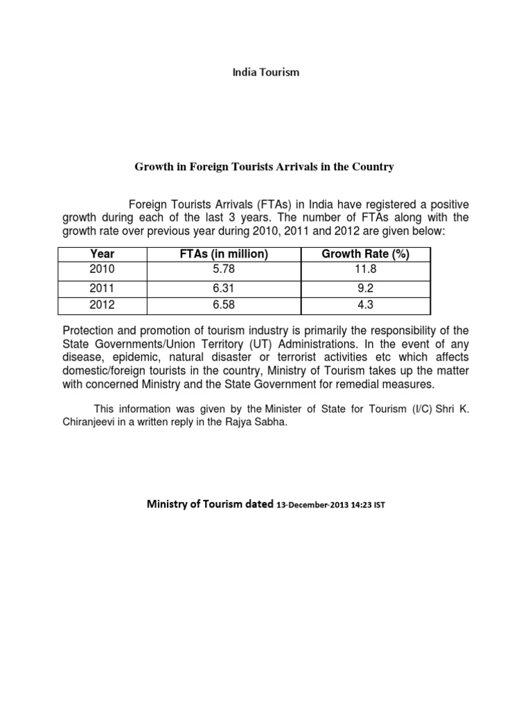 Tourist Inflow Outflow Data India | PDF
