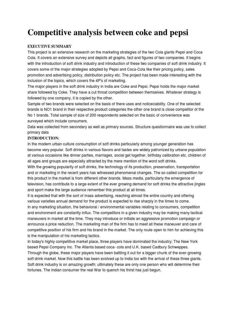 Competitive Analysis Between Coke and Pepsi | PDF | Coca Cola | Pepsi Co