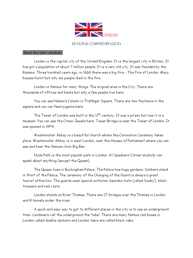 London Reading Comprehension Worksheet | PDF | Palace Of Westminster ...