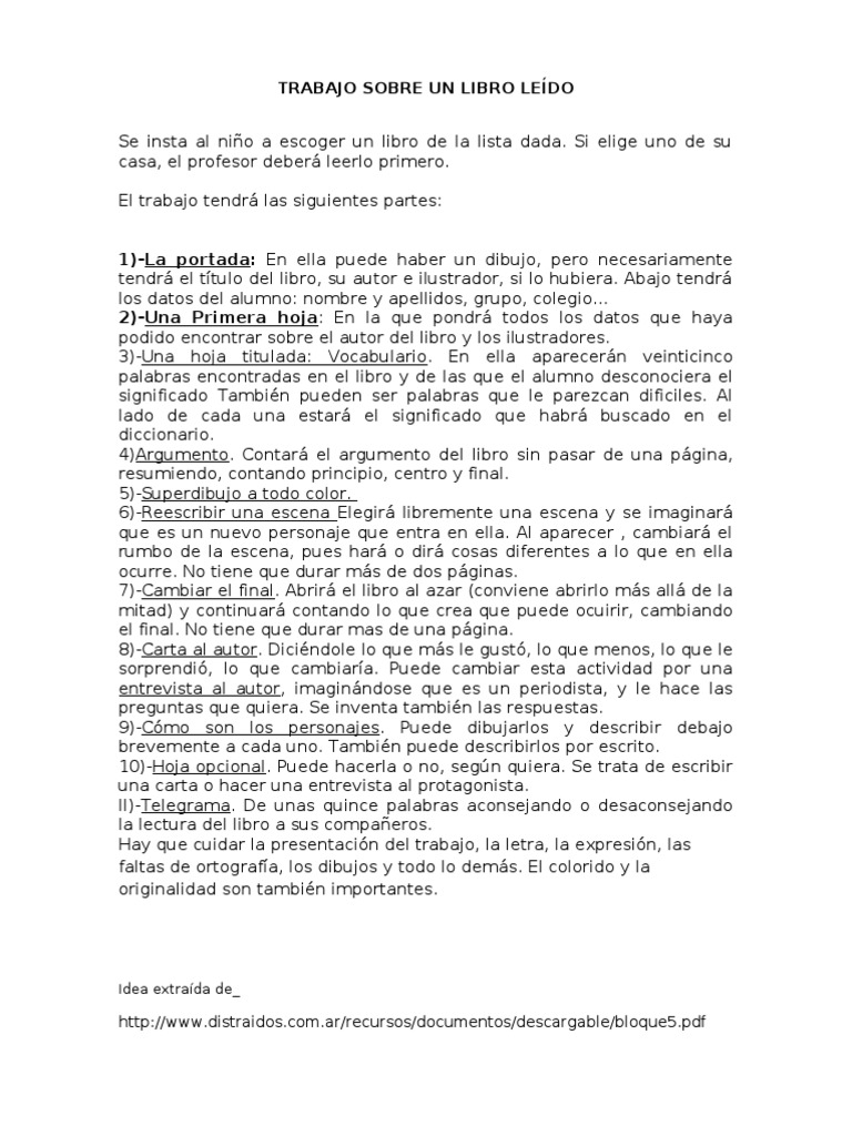 Trabajo Sobre Un Libro Leido | PDF | Libros