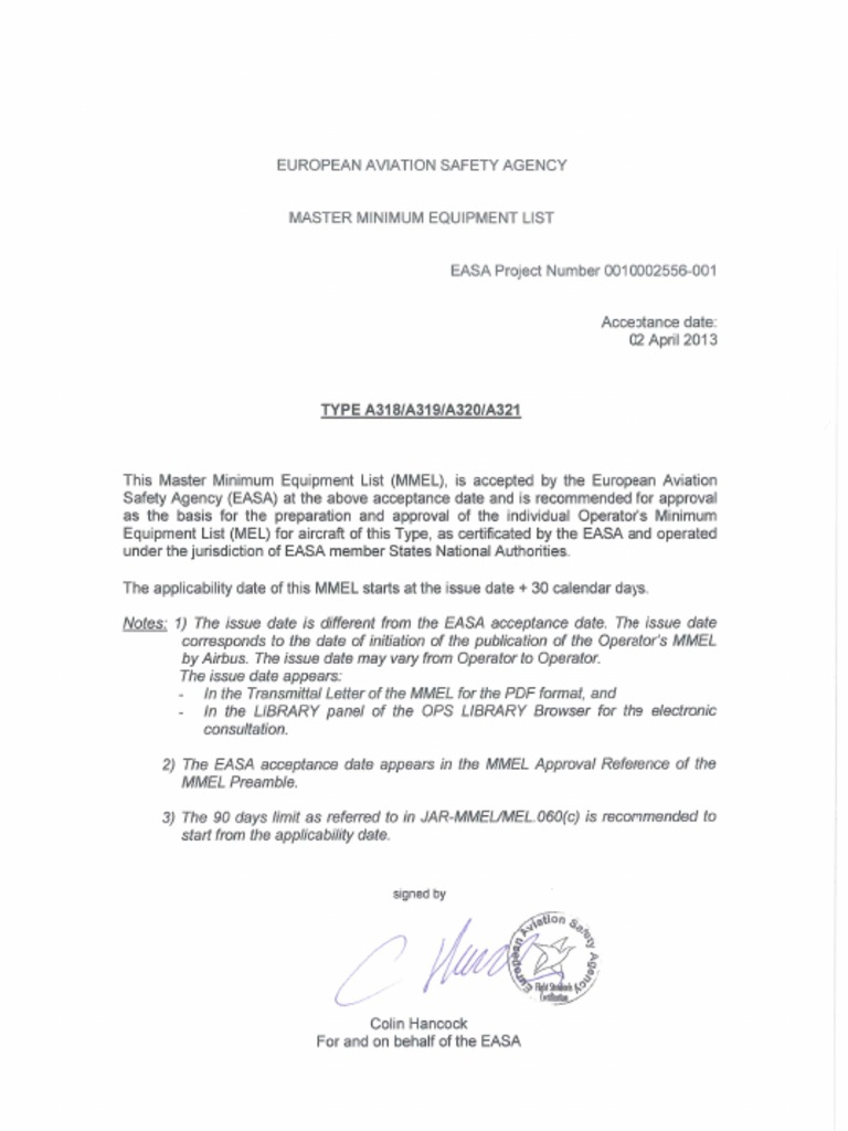 Easa Mmel Airbus A320 Rev 03042013 | PDF