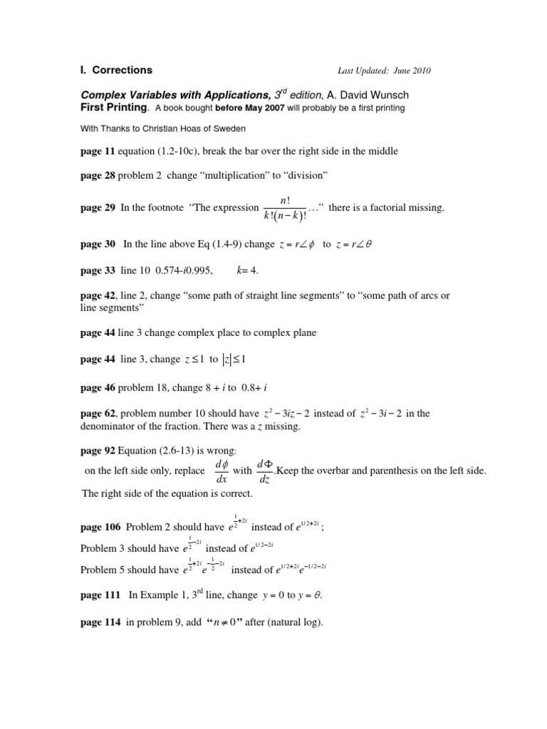 Corrections to Complex Variables Textbook | PDF | Line (Geometry ...