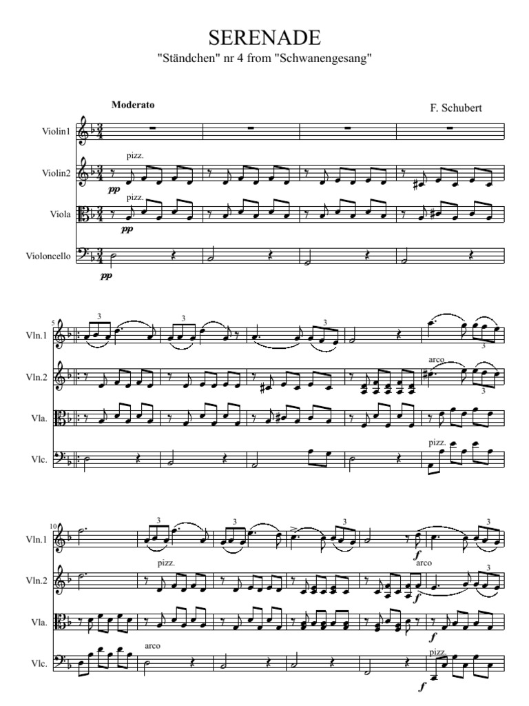 Schubert - SERENADE - Quartet - Parts Score | PDF | Franz Schubert | Music