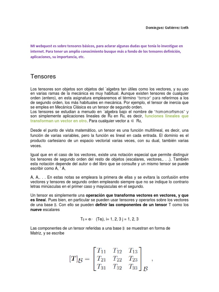 TENSORES - 1IV42-Domínguez Gutiérrez Izeth | PDF | Tensor | Matriz (Matemáticas)