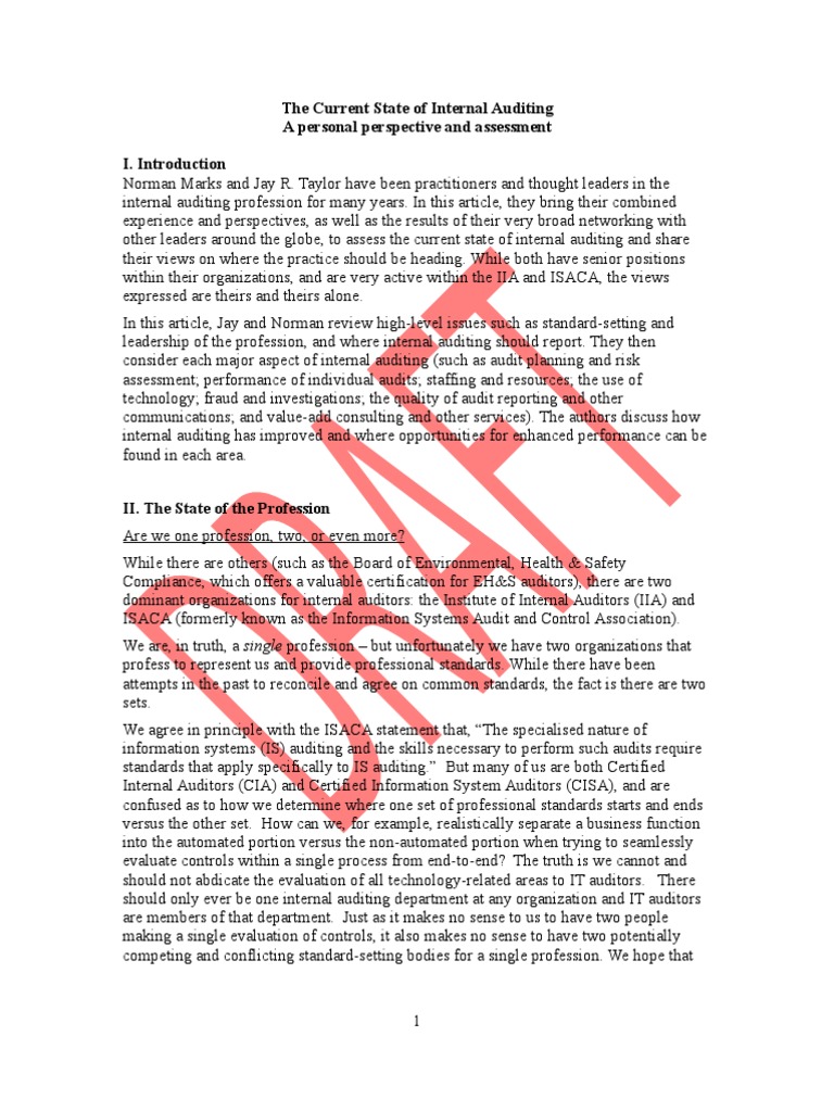 The Current State of Internal Auditing - Draft | PDF | Internal Audit ...