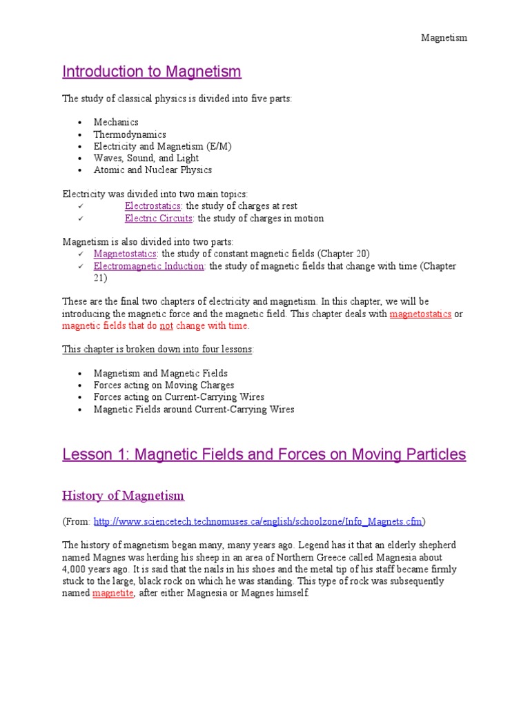 Notes.intro.magnetism | Magnetic Field | Magnet