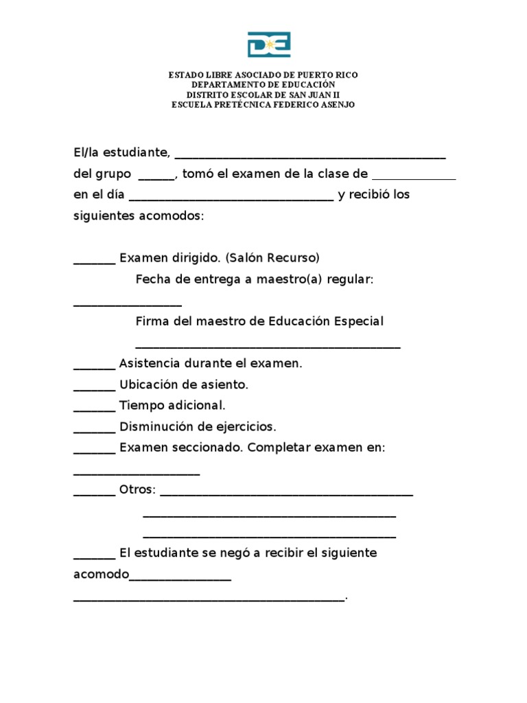 Acomodos Razonables Examen | PDF