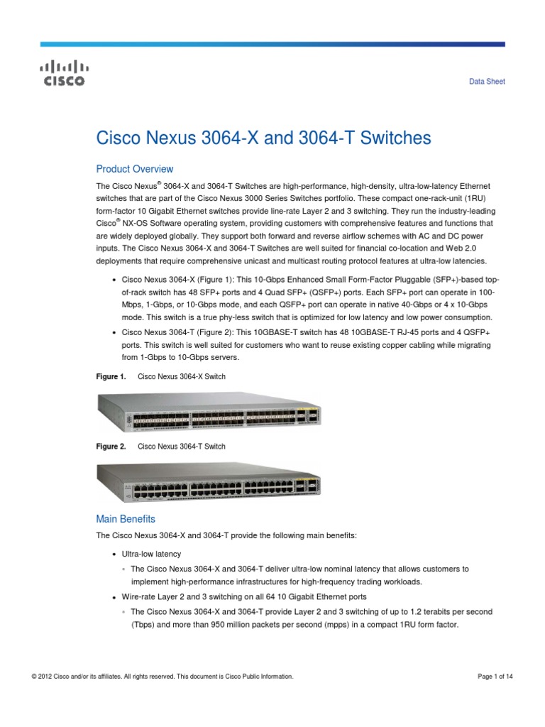 Cisco Nexus 3064-X and 3064-T Switches Data Sheet | PDF | Internet ...