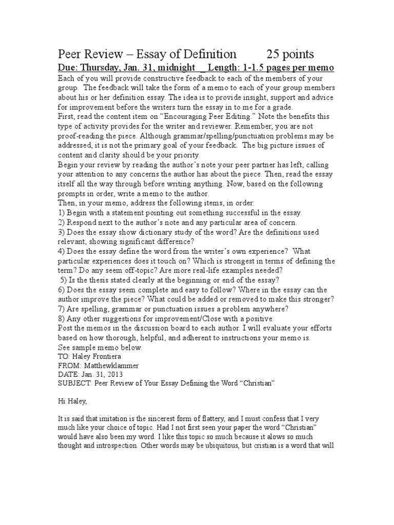 Peer Review Assignment | PDF | Memorandum | Essays