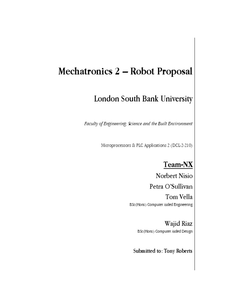 Proposal Robot Mechatronics | PDF | Robot | Robotics