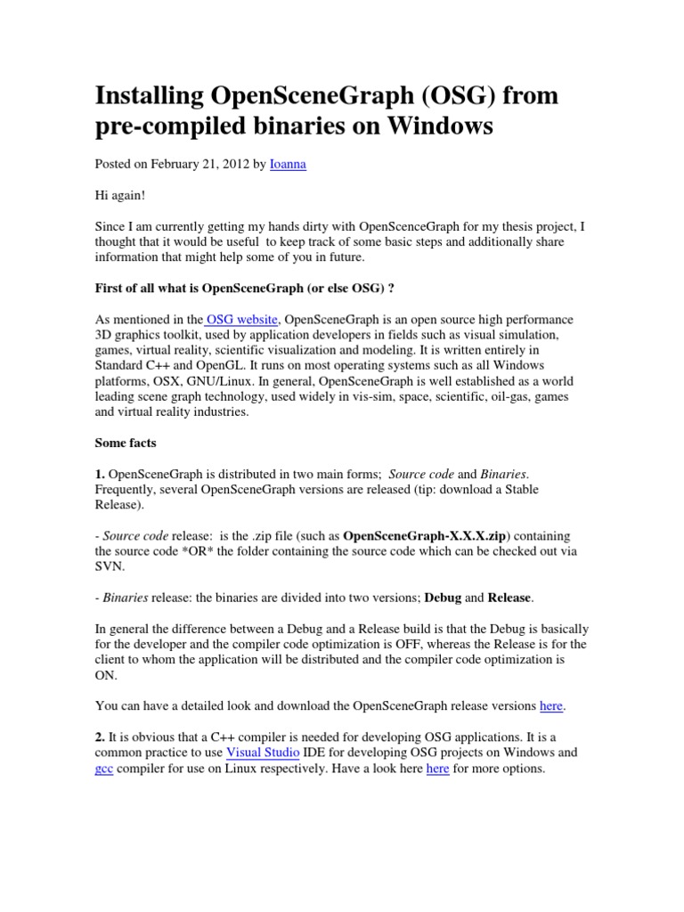 Installing OpenSceneGraph | Download Free PDF | Microsoft Visual Studio ...