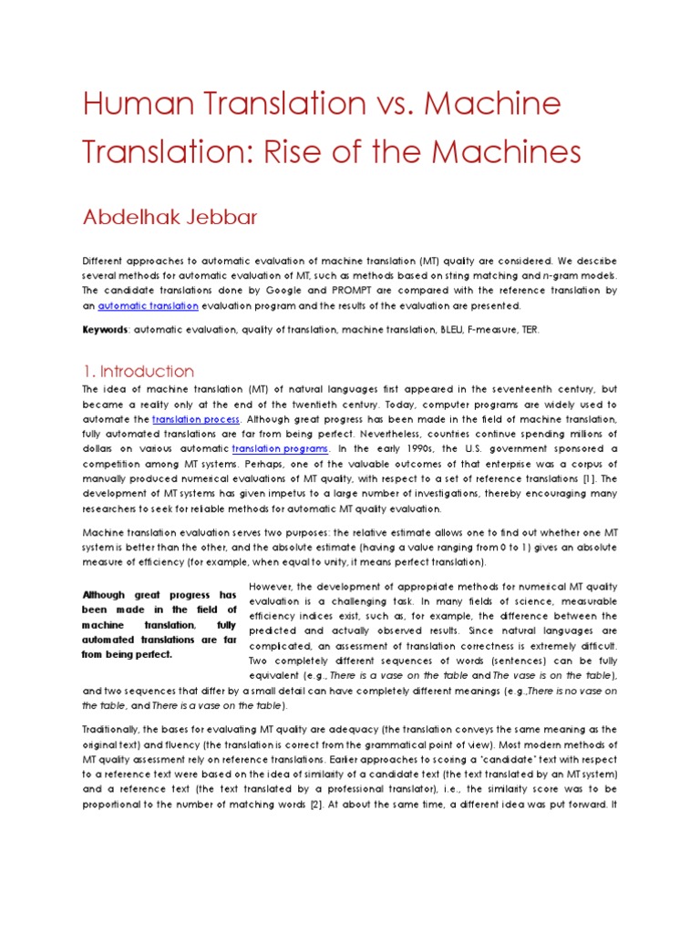 Human Translation vs. Machine Translation | PDF | Parsing | Dispersion ...