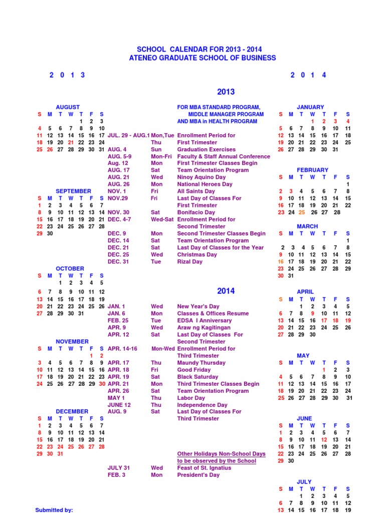 AGSB School Calendar for 1 Year Standard MBA | Academic Term | Master ...