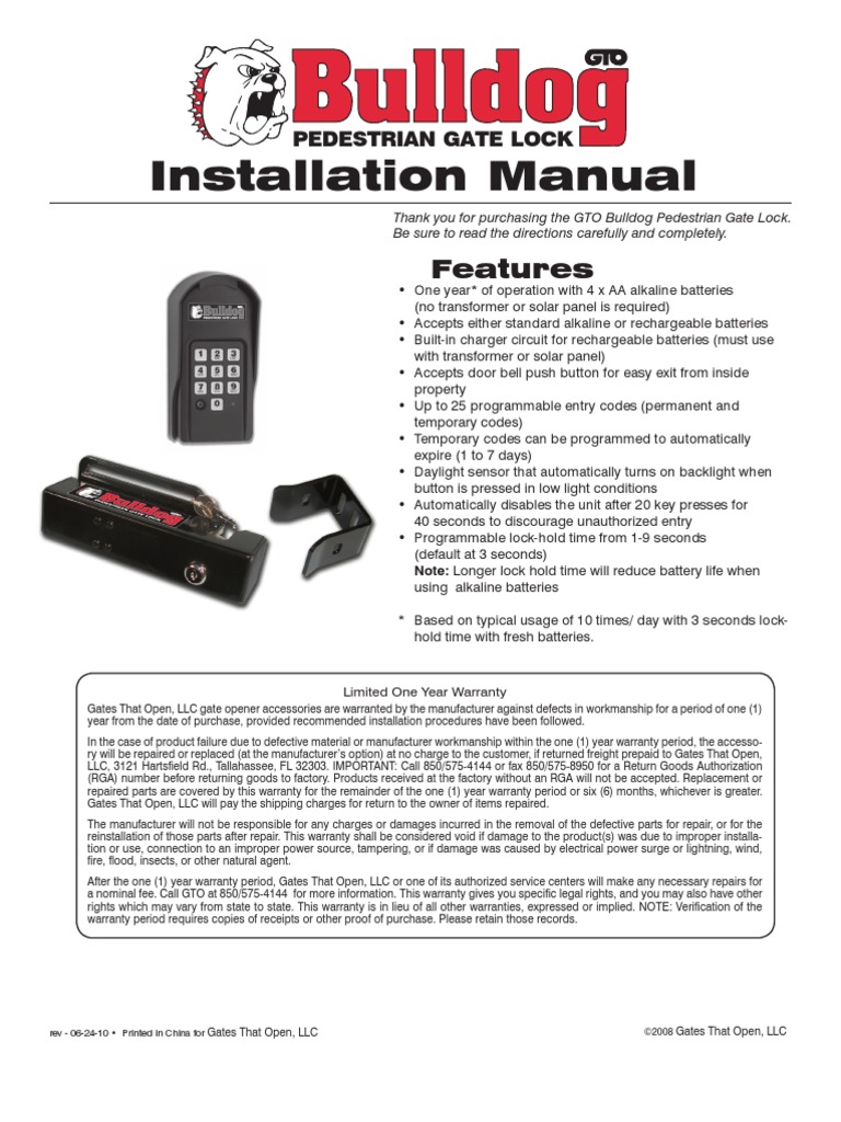 Pedestrian Gate Lock Pool Gate Lock FM145 Manual Bulldog | PDF | Lock ...