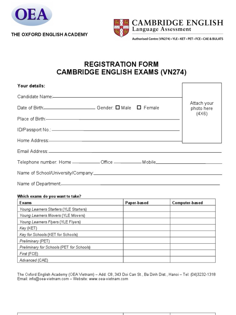 Cambridge English Exam Registration Form | PDF