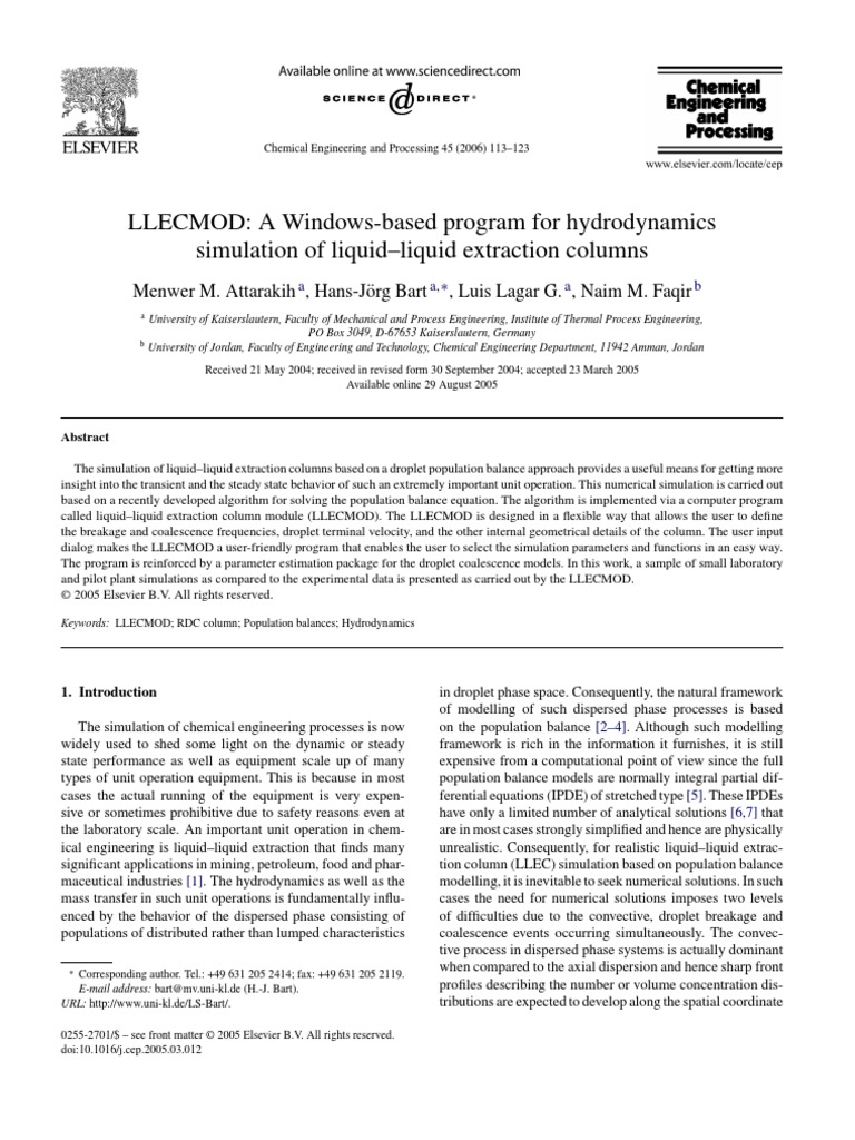 Attarakih Et Al. - 2006 - LLECMOD A Windows-Based Program For Hydrodynamics Simulation of Liquid ...