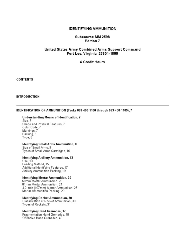 ARMY Identifying Ammunition 7 78 Pages PDF | PDF