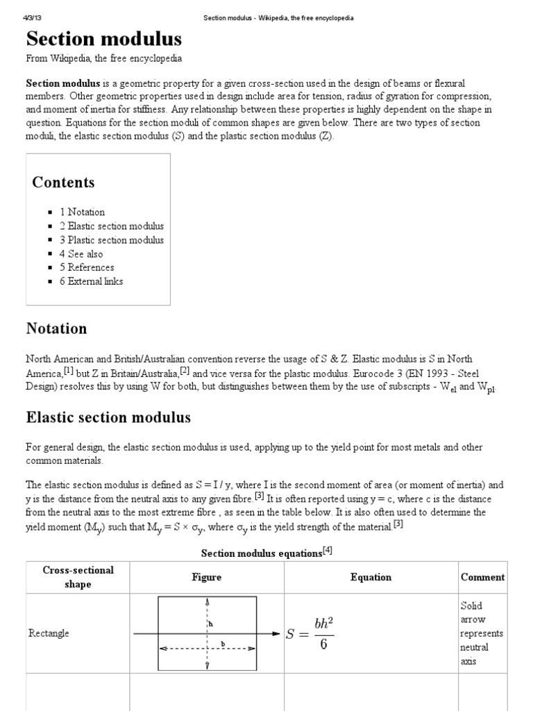 Section Modulus - Wikipedia, The Free Encyclopedia | Download Free PDF | Structural Engineering ...