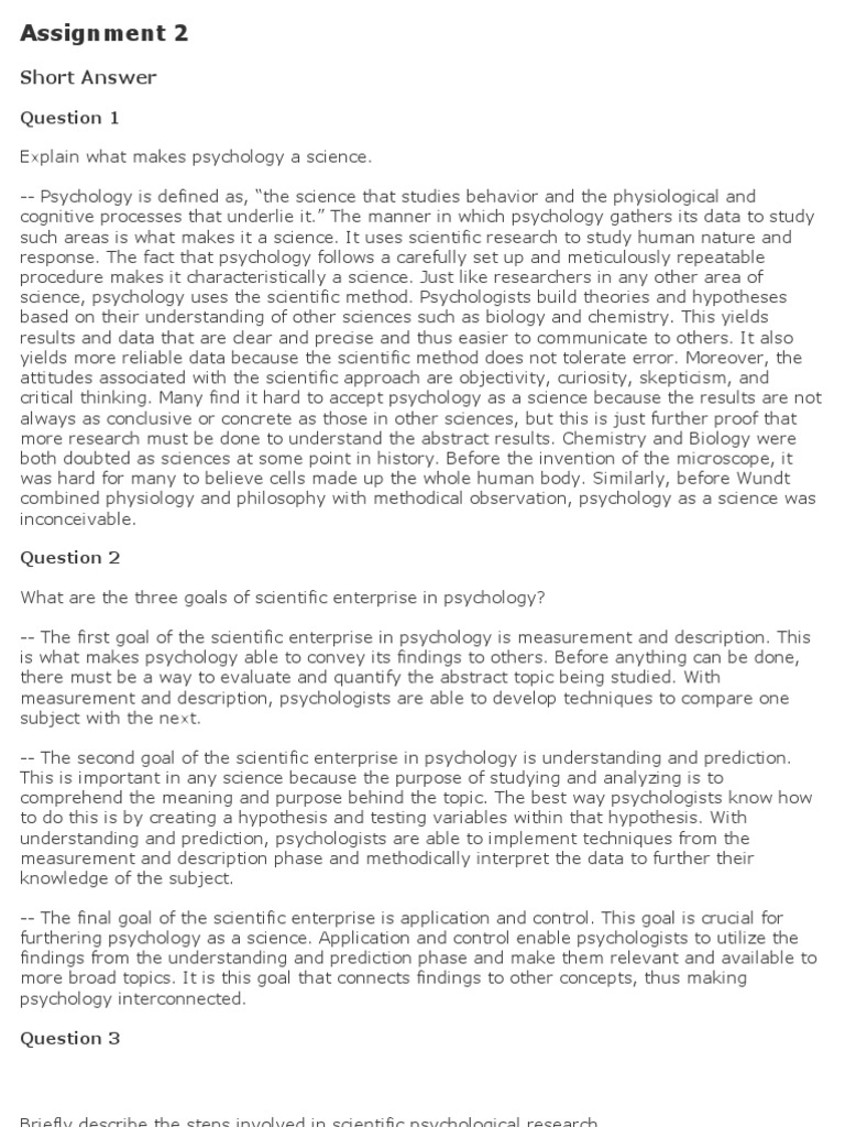 Psyc 101 Assignment 2 | PDF | Experiment | Psychology