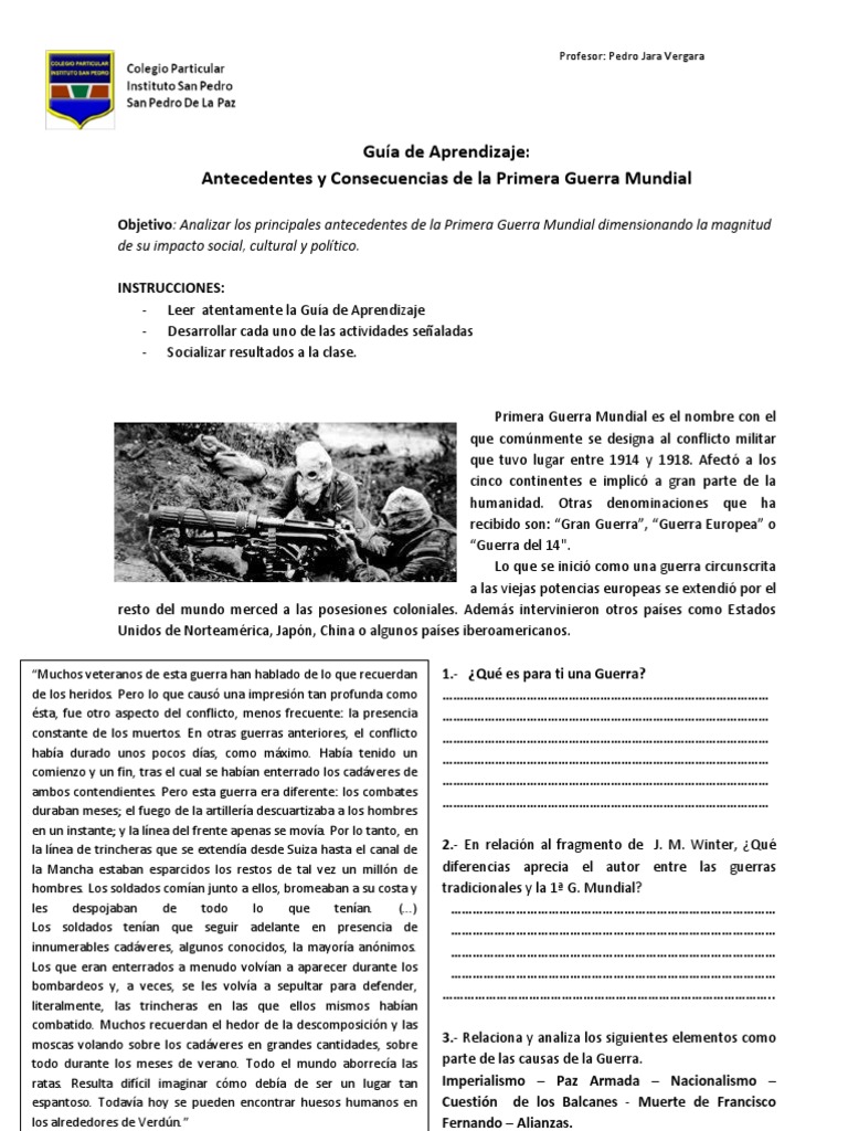 Guía de Aprendizaje Primera Guerra Mundial | Primera Guerra Mundial ...