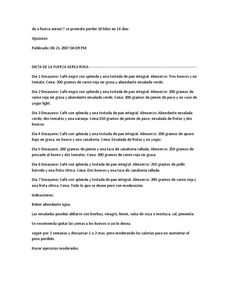 Dieta Fuerza Aerea Rusa | PDF