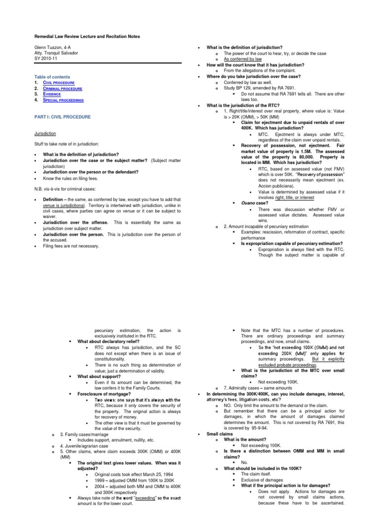 Rem Review Lecture and Recit Notes | PDF | Standing (Law) | Pleading