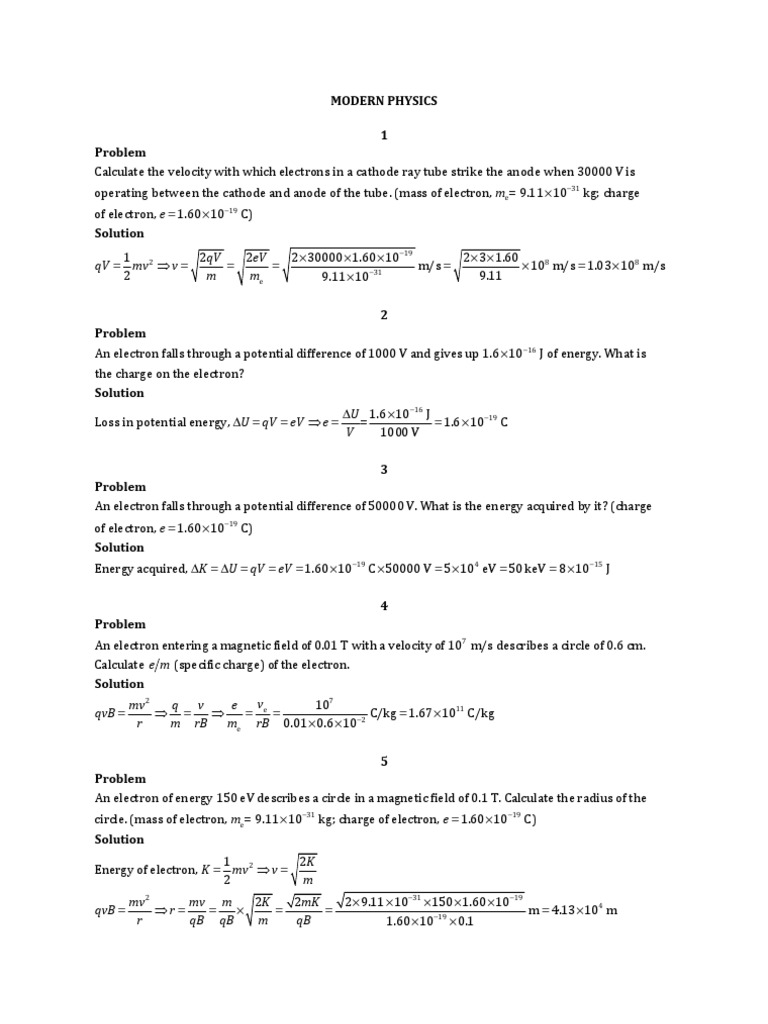 Physics: Problems & Solutions | PDF | Electronvolt | Electron