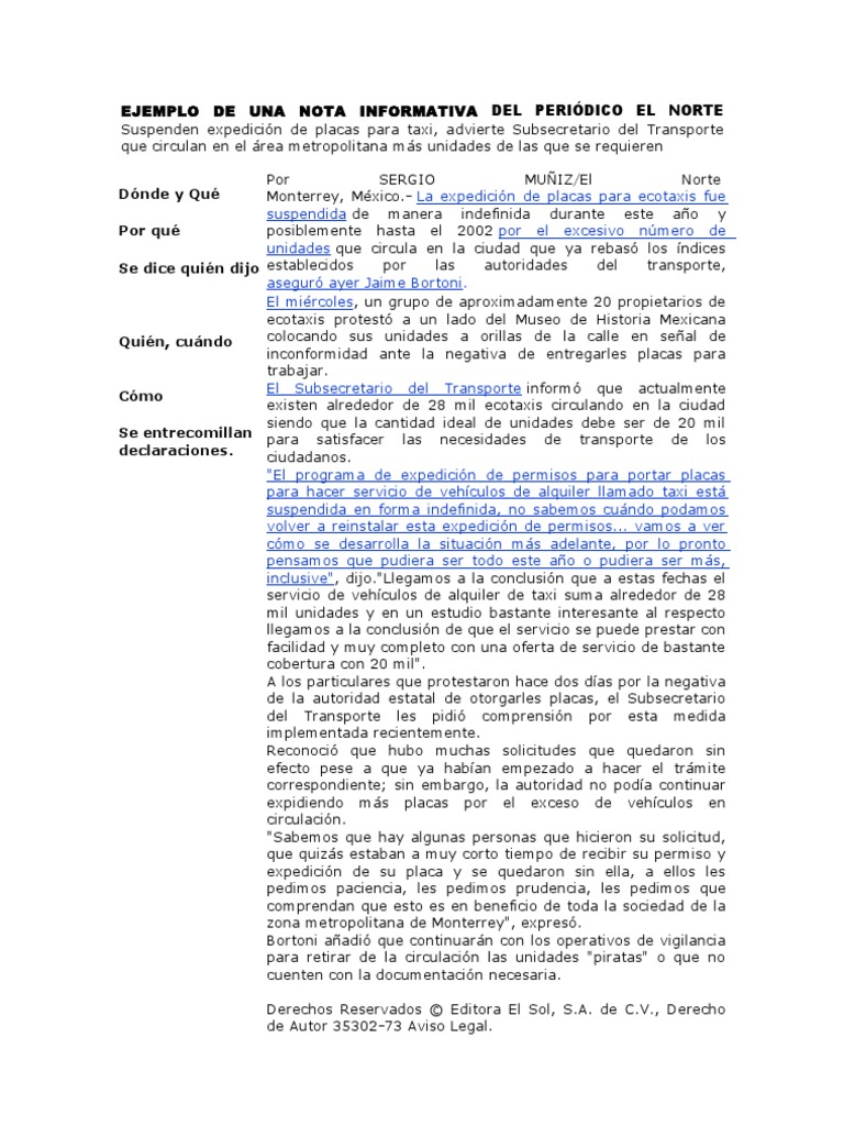 Ejemplo de Nota Informativa | PDF | México | Transporte