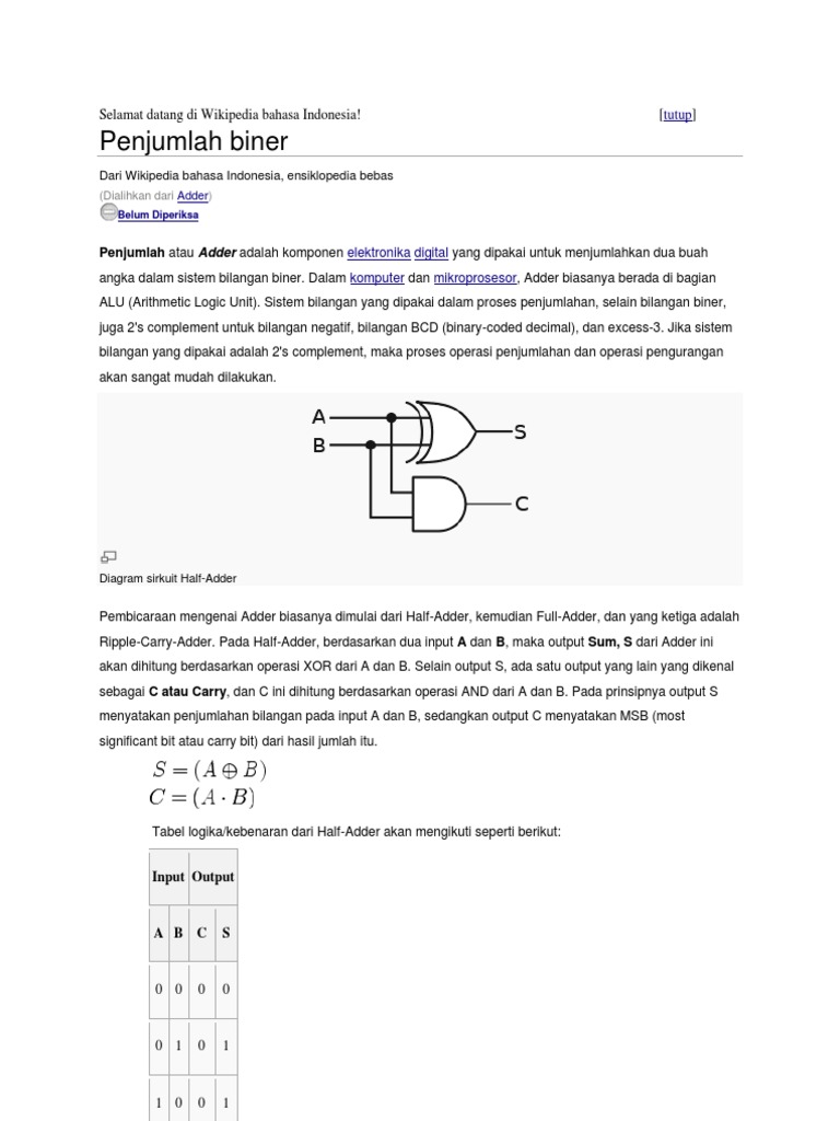 Penjumlah Biner dan Adder | PDF | Metode & Bahan Ajar | Komputer