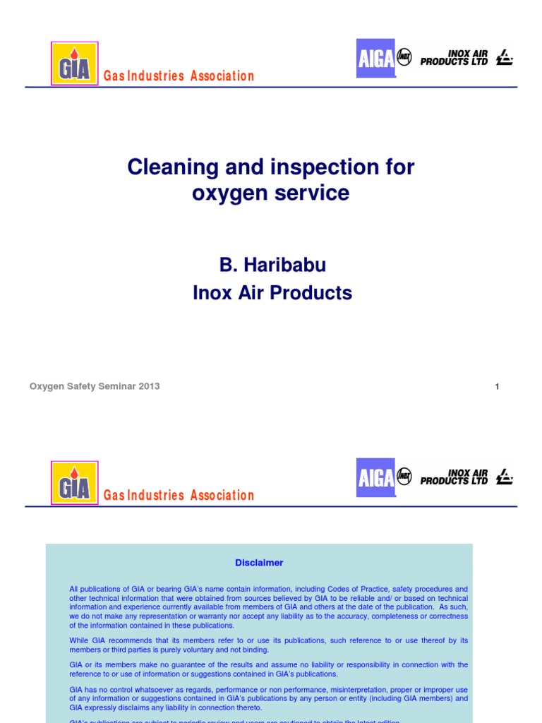 Cleaning and Inspection For Oxygen Service: B. Haribabu Inox Air ...