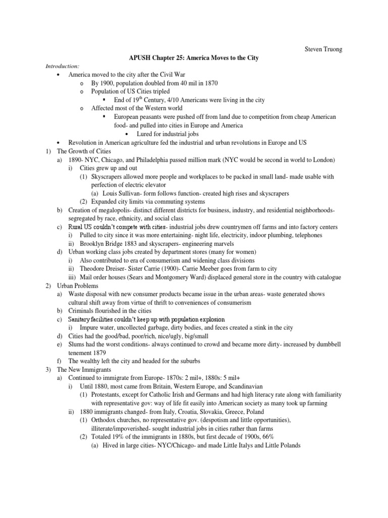 APUSH Chapter 25: America Moves To The City | Download Free PDF ...