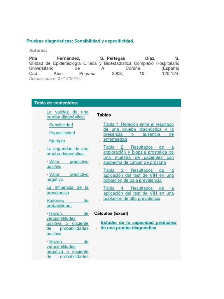 Sensibilidad y Espeificidad | PDF | Sensibilidad y especificidad ...