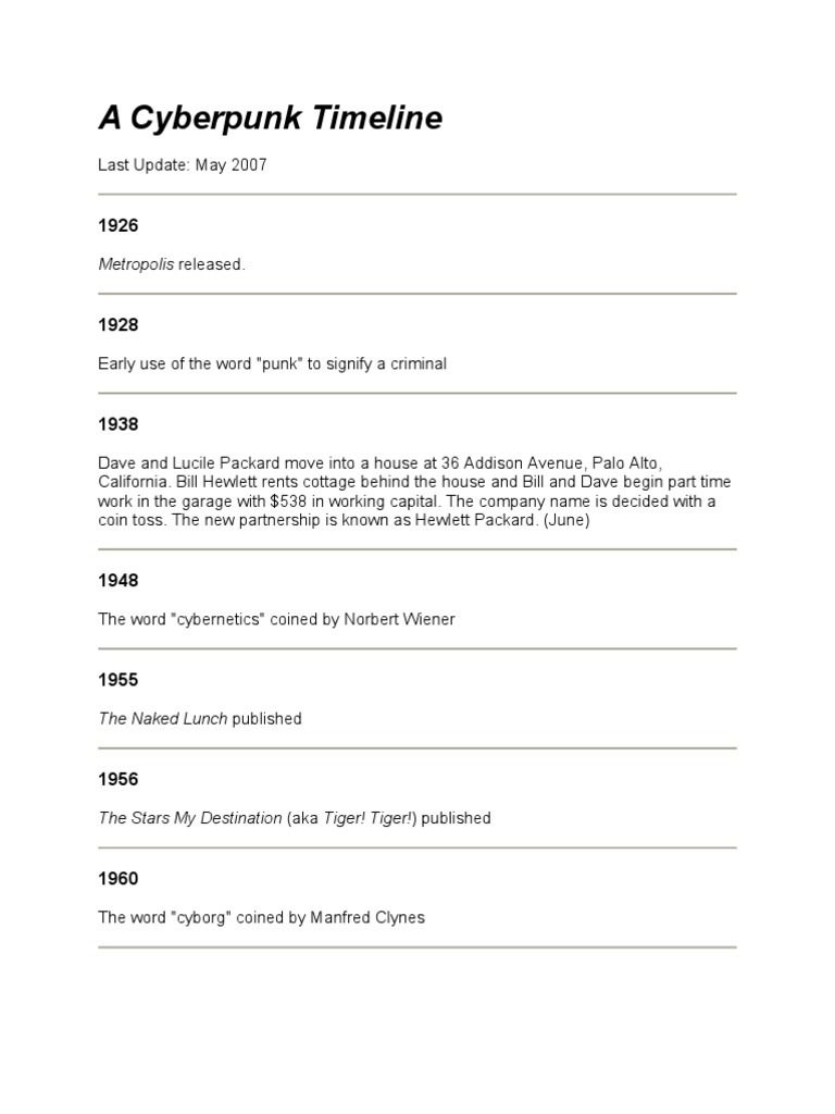 A Cyberpunk Timeline Pdf Computing And Information Technology Science