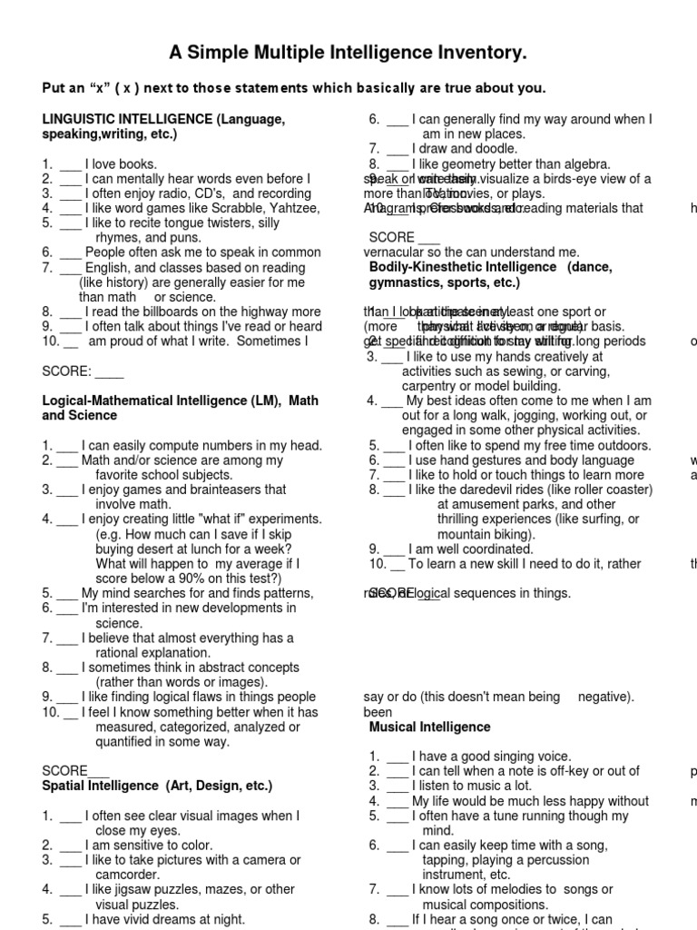 Multiple Intelligence Inventory | PDF