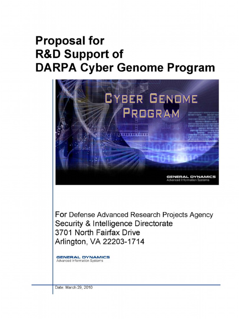 DARPA Cyber Genome R&D Proposal | PDF | Source Code | Computer Security