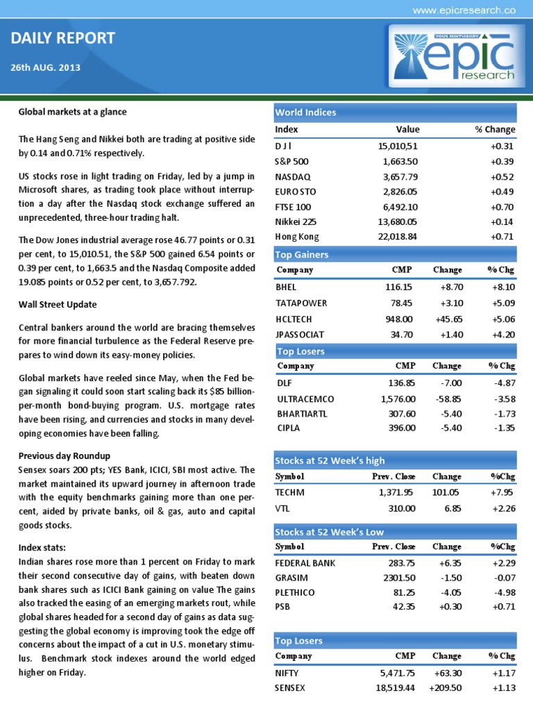 Special Report by Epic Reseach 26 August 2013 | PDF | Business
