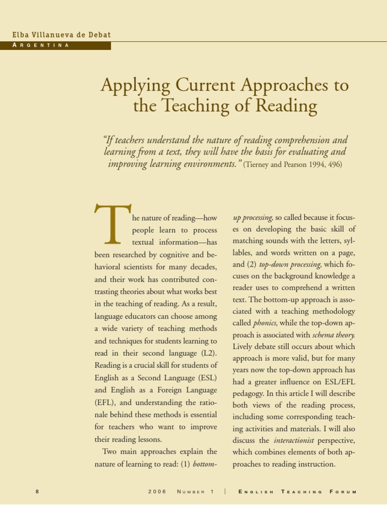 Applying Current Approaches To The Teaching of Reading | PDF | Schema ...