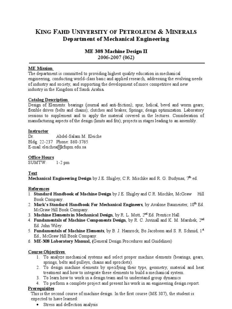 Mechanical Engineering Syllabus | PDF | Gear | Machines