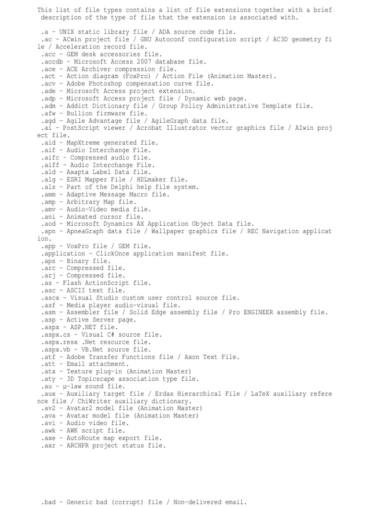 File Extensions | PDF | Auto Cad | Microsoft Excel